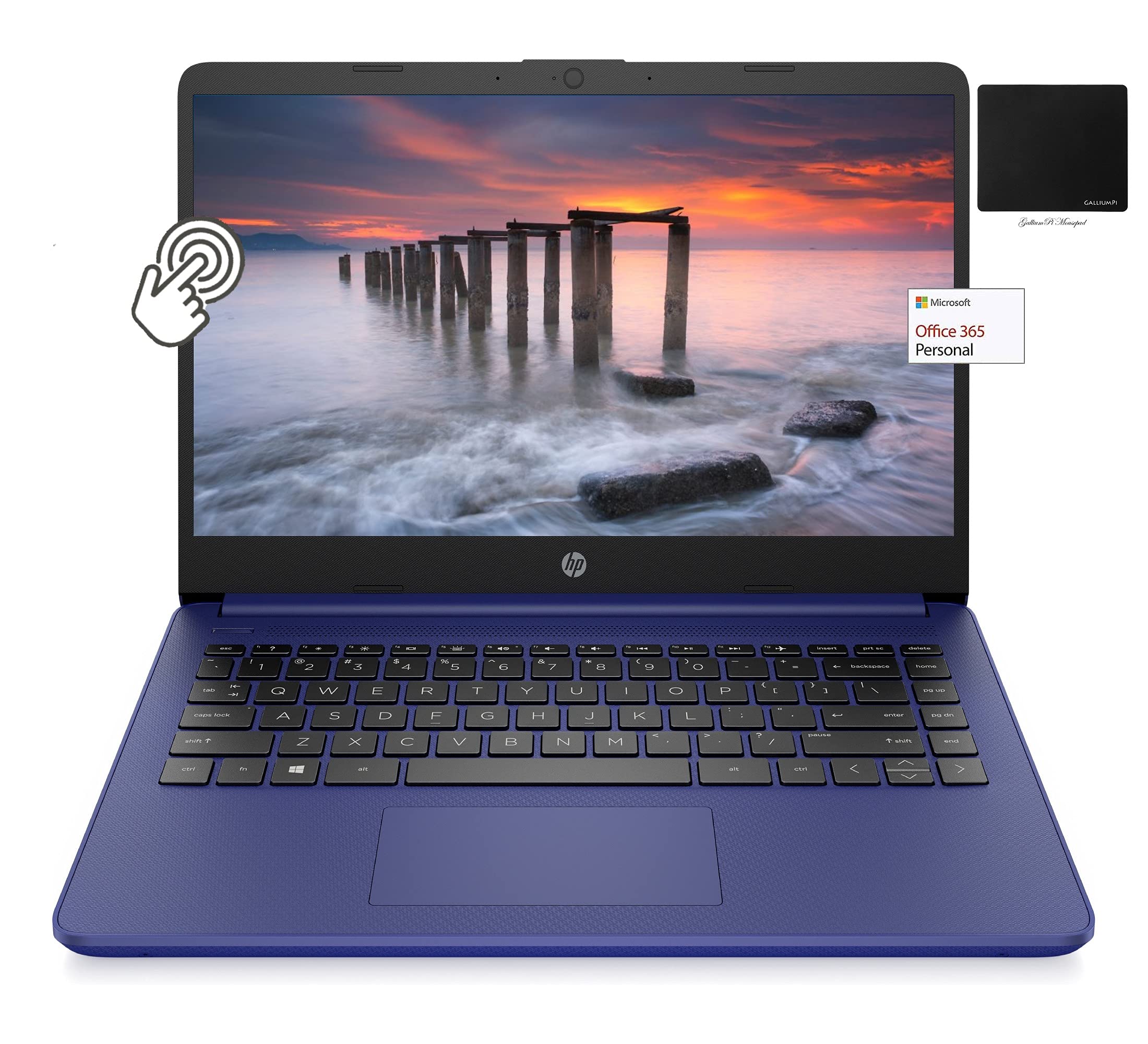 HP 14" Touchscreen Laptop, AMD Dual-Core 3020e, 8GB RAM, 192GB Storage(64GB eMMC+128GB SSD), 1Yr Office, Win 10 Bundle with GalliumPi Mousepad (Blue)