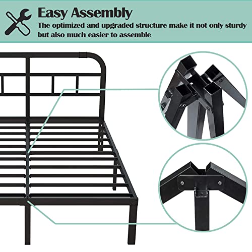 COMASACH King Bed Frame with Headboard, 14 Inch High 3500lbs Heavy Duty Steel Slats Support Metal Bed Platform No Box Spring Needed,Noise-Free,Easy Assembly-Black