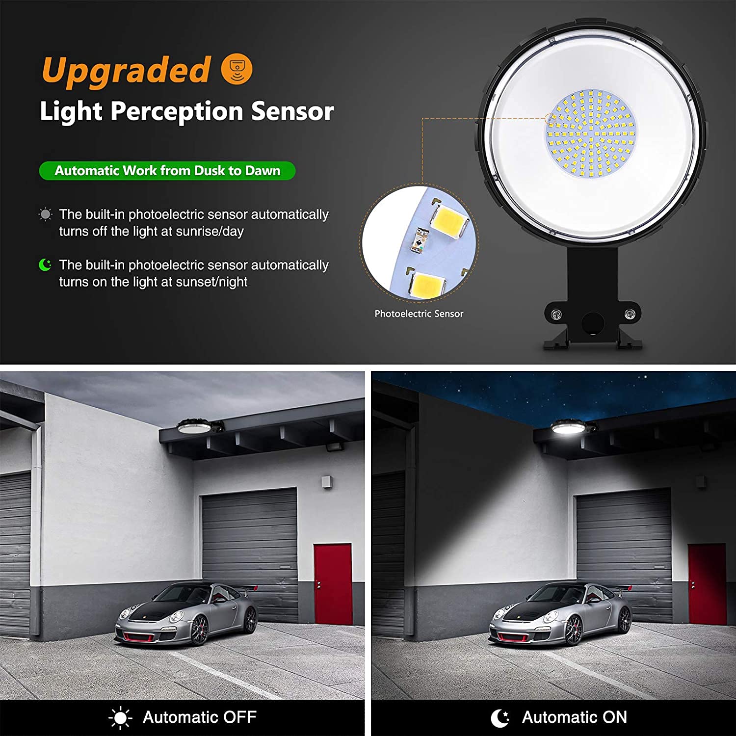 Bellanny 100W LED Barn Light, 10000LM 5000K Daylight White Commercial Street Light, Dusk to Dawn IP65 Waterproof Outdoor Security Area Light for Yard, Garage, Patio