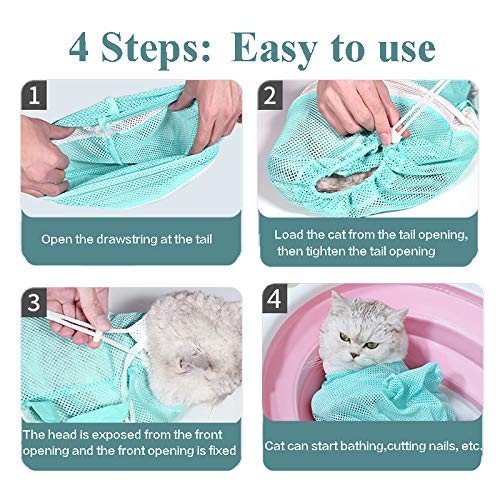 HATIKY Cat Bathing Bag,Puppy Dog Cleaning Shower Bag- Adjustable Anti-Bite and Anti-Scratch Polyester Soft Restraint Cat Grooming Bag for Bathing, Nail Trimming, Injection, Medicine Taking (Green)