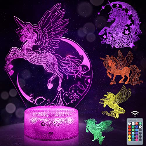 Unicorn Gifts for Girls - 5 Pcs Unicorn Night Light for Kids, Unicorn Lamp with Remote & 16 Colors Changing & Smart Touch, Dimmable Rechargeable Bedside Nursery Night Lights, Christmas Birthday Gifts