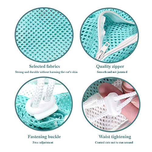 HATIKY Cat Bathing Bag,Puppy Dog Cleaning Shower Bag- Adjustable Anti-Bite and Anti-Scratch Polyester Soft Restraint Cat Grooming Bag for Bathing, Nail Trimming, Injection, Medicine Taking (Green)