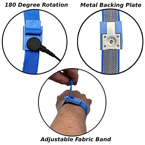 Static Care Banana Jack Outlet Plug Adapter with ESD Anti Static Wrist Strap Set 12' Coil Cord - Universal Ground 3 Prong USA Adapter