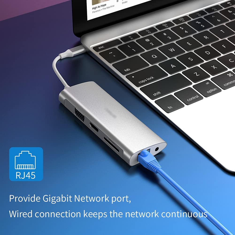 Port Expander USB C Hub 11 in 1 with HDMI, VGA, Ethernet, SD/TF Card Reader, 3 USB 3.0 Ports, USB 2.0 Ports, 3.5mm Audio, PD 86W USB Splitter
