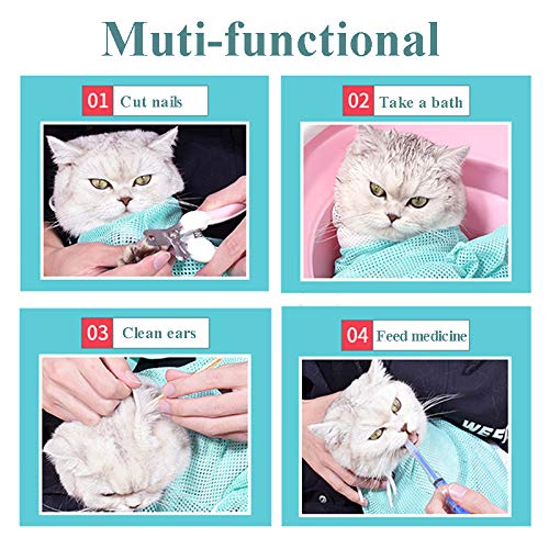HATIKY Cat Bathing Bag,Puppy Dog Cleaning Shower Bag- Adjustable Anti-Bite and Anti-Scratch Polyester Soft Restraint Cat Grooming Bag for Bathing, Nail Trimming, Injection, Medicine Taking (Green)