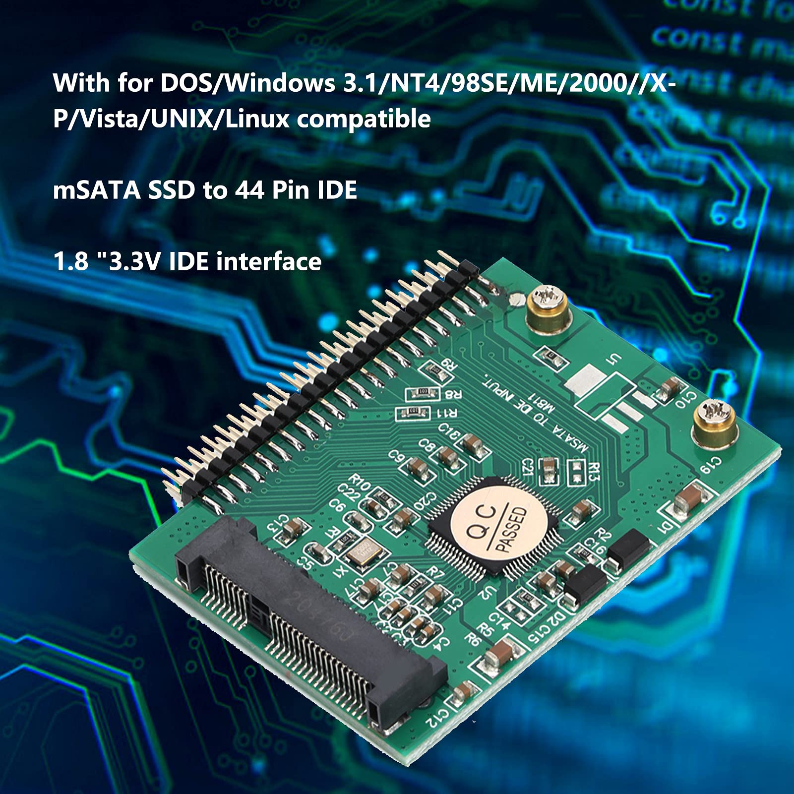 44pin Standard Male IDE Connector Cards for MSATA SSD, Laptop 1.8in IDE PCI E SSD Hard Drive Adapter Card, Compatible for DOS/Win3.1/NT4/98SE/ME/2000//XP/Vista/UNIX/Linux