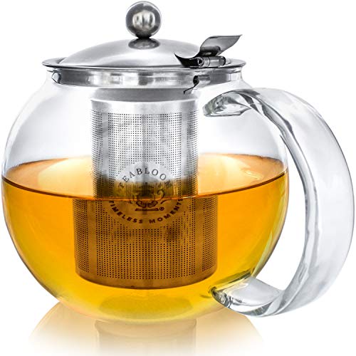 Teabloom All-in-One Glass Teapot and Tea Kettle ā Heatproof Borosilicate Glass Tea Maker with Removable Stainless Steel Loose Tea Infuser ā Classica Stovetop Tea Pot (40 oz)