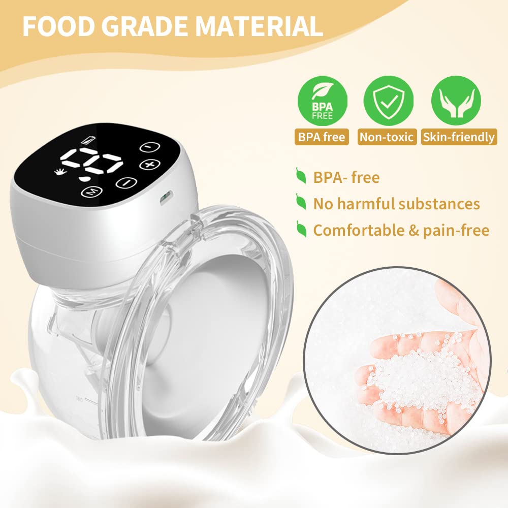 Hands Free Breast Pump Electric,Wearable Breast Pump Portable,Silent Pain-Free Breast Pump HD LCD Display with 3 Mode & 9 Levels - 24 mm Flange (White)