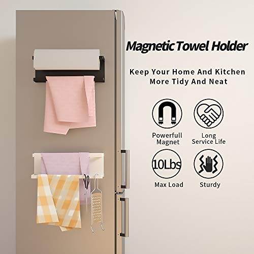 Magnetic Paper Towel Holder for Refrigerator,Kitchen Towel Rack Magnetic Paper Towel Bar Multi Function Made of Iron,Used for Kitchen,Bathroom,Toilet, Drill Free (White, Medium)