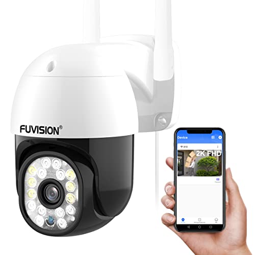 FUVISION 24/7 Recording 2K Security Camera Outdoor Outdoor Camera Auto-Tracking,2.4GH WiFi Camera 360°View Motion Detection, Two-Way Audio, 3MP HD Color Night Vision,SD Card/Cloud Storage