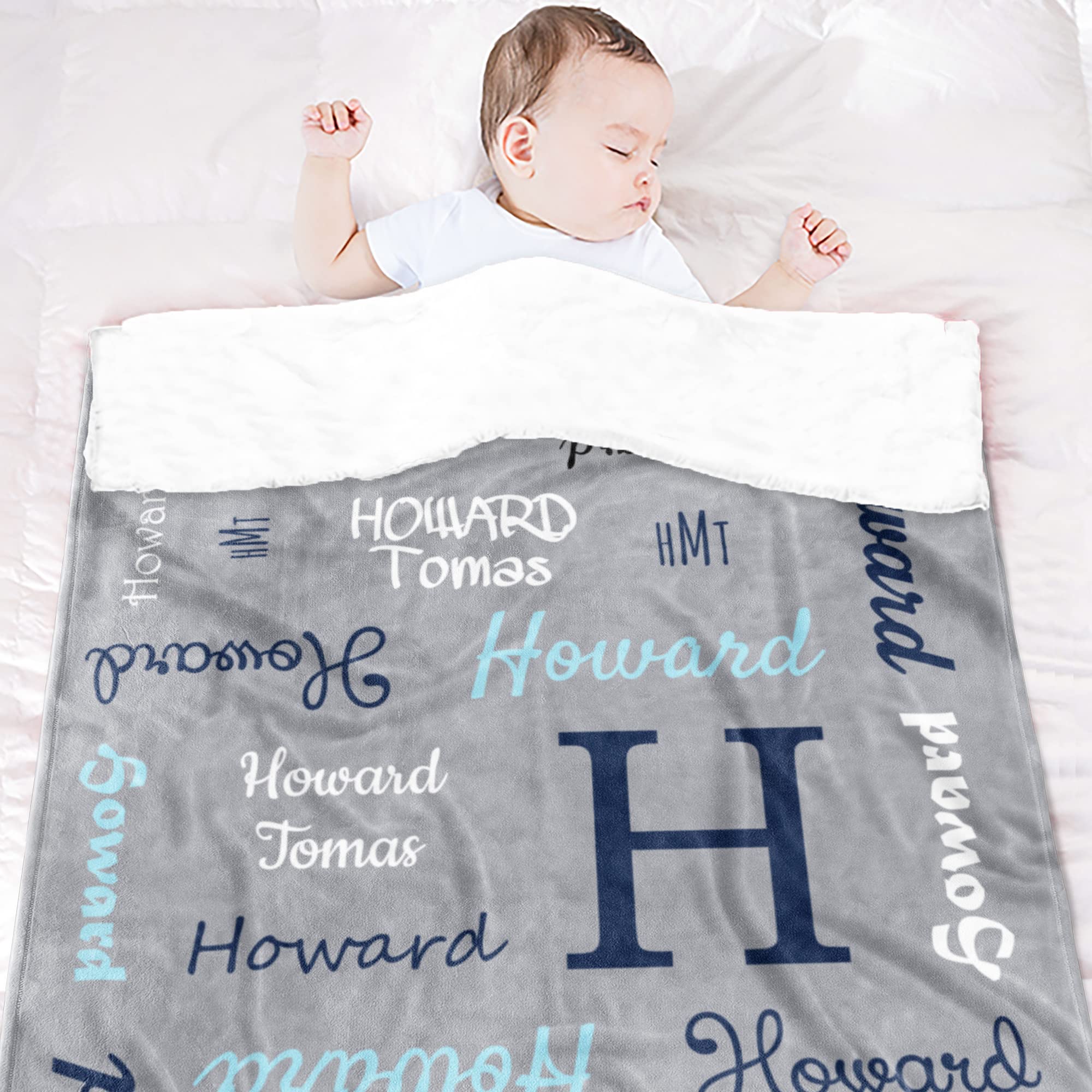 ONGNOU Custom Blanket Personalized Throw Blanket with Monogram Name Text Perfect Customized Baby Blanket for Newborn Baby, Toddler, Kids, Friends or Family on Thanksgiving Easter and Birthday Gift