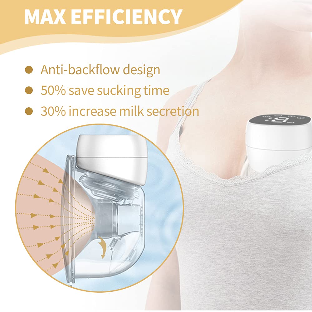 Hands Free Breast Pump Electric,Wearable Breast Pump Portable,Silent Pain-Free Breast Pump HD LCD Display with 3 Mode & 9 Levels - 24 mm Flange (White)