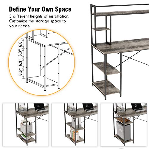 Nost & Host Computer Desk with Hutch & Bookshelf | Home Office Desks with 2-Tier Adjustable Shelves | Sturdy Desk for Writing and Gaming | Easyt o Assemble 47.2 inches Gray
