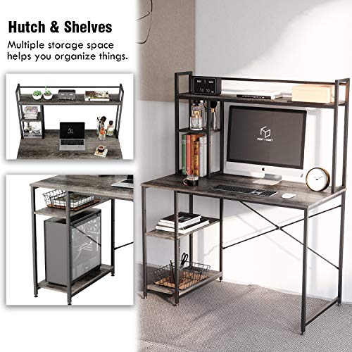 Nost & Host Computer Desk with Hutch & Bookshelf | Home Office Desks with 2-Tier Adjustable Shelves | Sturdy Desk for Writing and Gaming | Easyt o Assemble 47.2 inches Gray