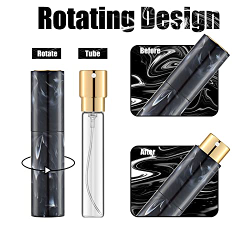 10ML Mini Perfume Atomizer Bottle, Refillable Travel Size Empty Perfume Sprayer with Funnel, Distributor, Dropper, Marble Pattern Portable Spray Bottle for Women&Men ( Black&Green&Blue&White,4 PCS )