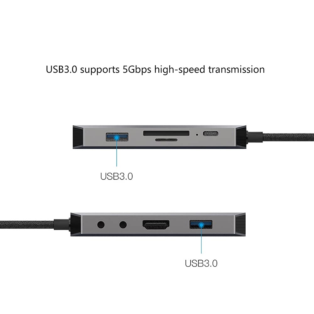 Port Expander USB C Docking Station 8-in-1 USB C Adapter USB C Hub with 4K HDMI, PD 60W, 2 USB 3.0 Port, SD/TF Card Reader, 2 3.5mm Port USB Splitter