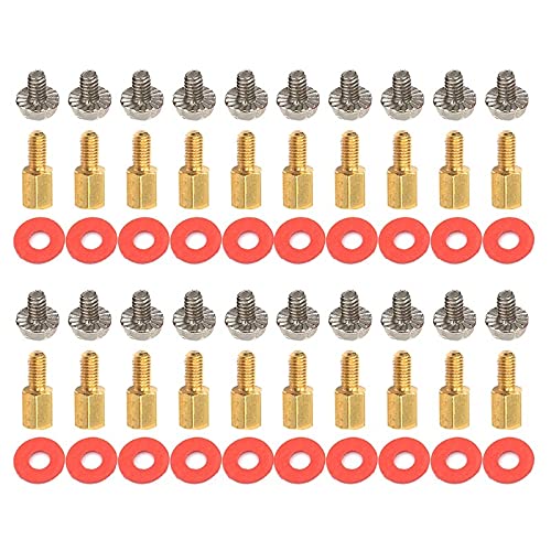 Connectors Y8AD (20x Screw+20x Motherboard Riser +20x Washer) 6.5mm 6-32-M3 Computer Golden Motherboard Riser+Screws + Red Washers - (Color: A)