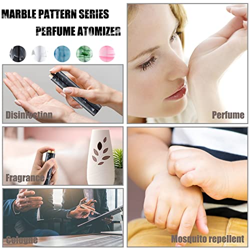 10ML Mini Perfume Atomizer Bottle, Refillable Travel Size Empty Perfume Sprayer with Funnel, Distributor, Dropper, Marble Pattern Portable Spray Bottle for Women&Men ( Black&Green&Blue&White,4 PCS )