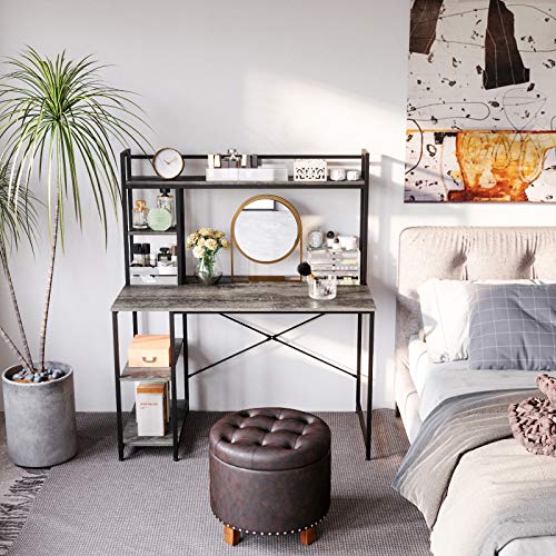 Nost & Host Computer Desk with Hutch & Bookshelf | Home Office Desks with 2-Tier Adjustable Shelves | Sturdy Desk for Writing and Gaming | Easyt o Assemble 47.2 inches Gray