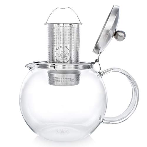 Teabloom All-in-One Glass Teapot and Tea Kettle β Heatproof Borosilicate Glass Tea Maker with Removable Stainless Steel Loose Tea Infuser β Classica Stovetop Tea Pot (40 oz)