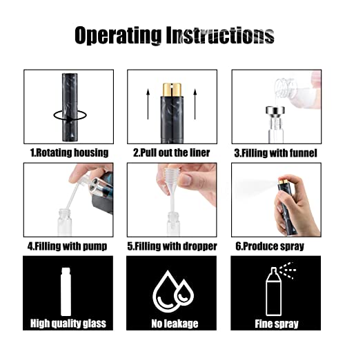 10ML Mini Perfume Atomizer Bottle, Refillable Travel Size Empty Perfume Sprayer with Funnel, Distributor, Dropper, Marble Pattern Portable Spray Bottle for Women&Men ( Black&Green&Blue&White,4 PCS )