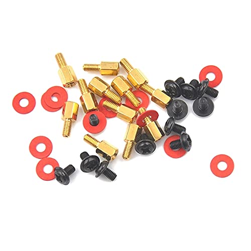 Connectors Y8AD (20x Screw+20x Motherboard Riser +20x Washer) 6.5mm 6-32-M3 Computer Golden Motherboard Riser+Screws + Red Washers - (Color: A)