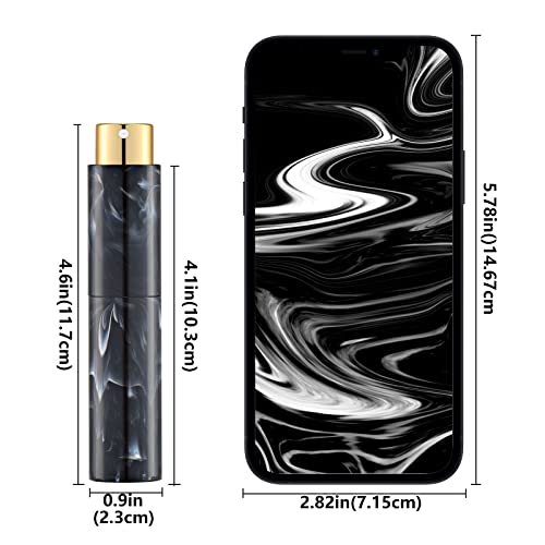 10ML Mini Perfume Atomizer Bottle, Refillable Travel Size Empty Perfume Sprayer with Funnel, Distributor, Dropper, Marble Pattern Portable Spray Bottle for Women&Men ( Black&Green&Blue&White,4 PCS )