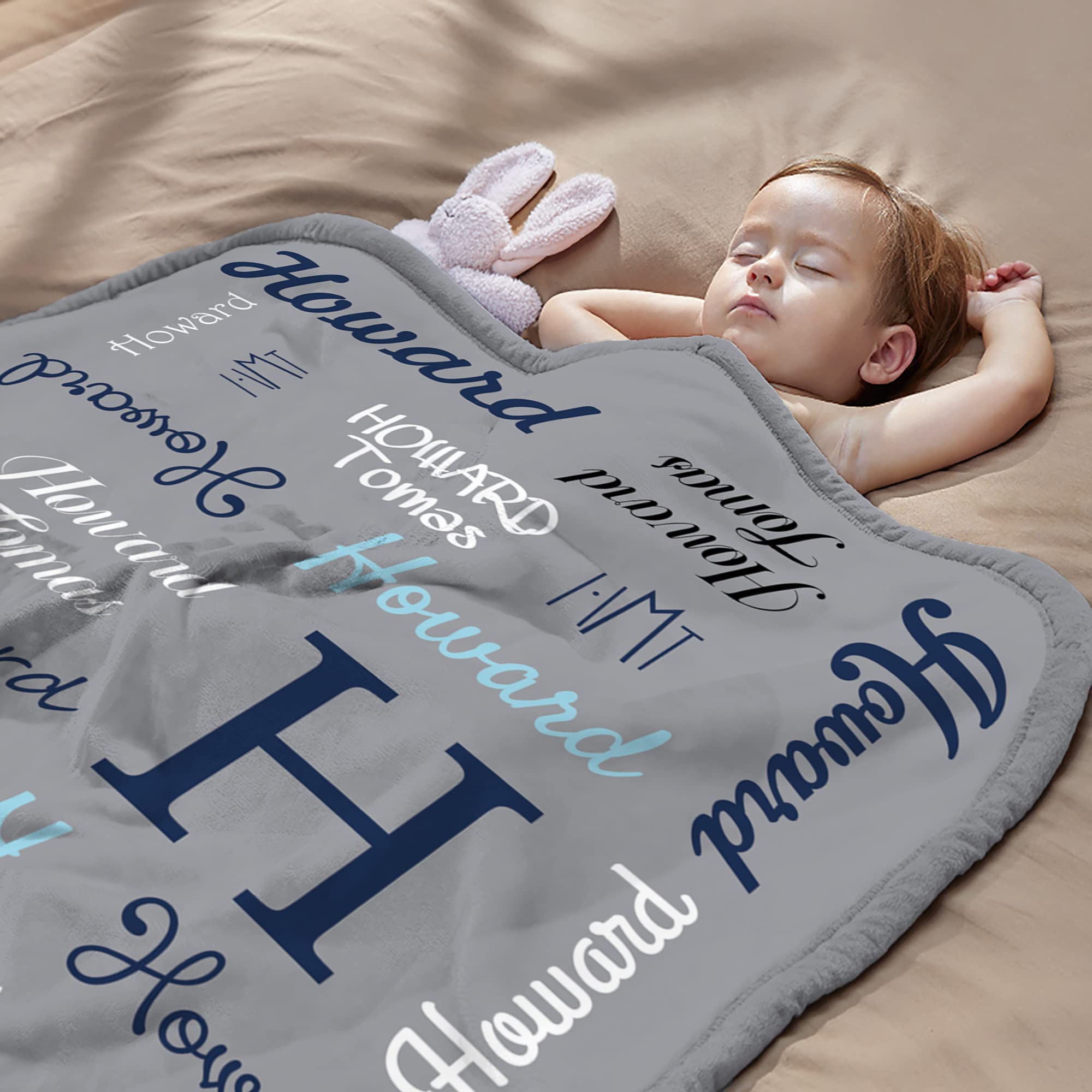 ONGNOU Custom Blanket Personalized Throw Blanket with Monogram Name Text Perfect Customized Baby Blanket for Newborn Baby, Toddler, Kids, Friends or Family on Thanksgiving Easter and Birthday Gift