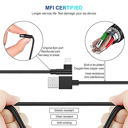 aceyoon [2 Pack MFi Certified Lightning Cable, Right Angle 1.6ft Braided USB to 90 Degree iPhone Charger L Shaped Data Sync Elbow Powerline Cord for i12/12 Pro, i11/11 Pro, XS Max, XR, XS