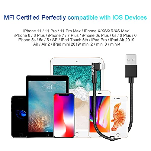 aceyoon [2 Pack MFi Certified Lightning Cable, Right Angle 1.6ft Braided USB to 90 Degree iPhone Charger L Shaped Data Sync Elbow Powerline Cord for i12/12 Pro, i11/11 Pro, XS Max, XR, XS