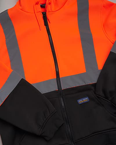 Bass Creek Outfitters Men's Fleece Zip Up Hoodie Sweatshirt - ANSI/ISEA Class 3 High Visibility Safety Workwear (M-2XL), Size X-Large, High Vis Orange