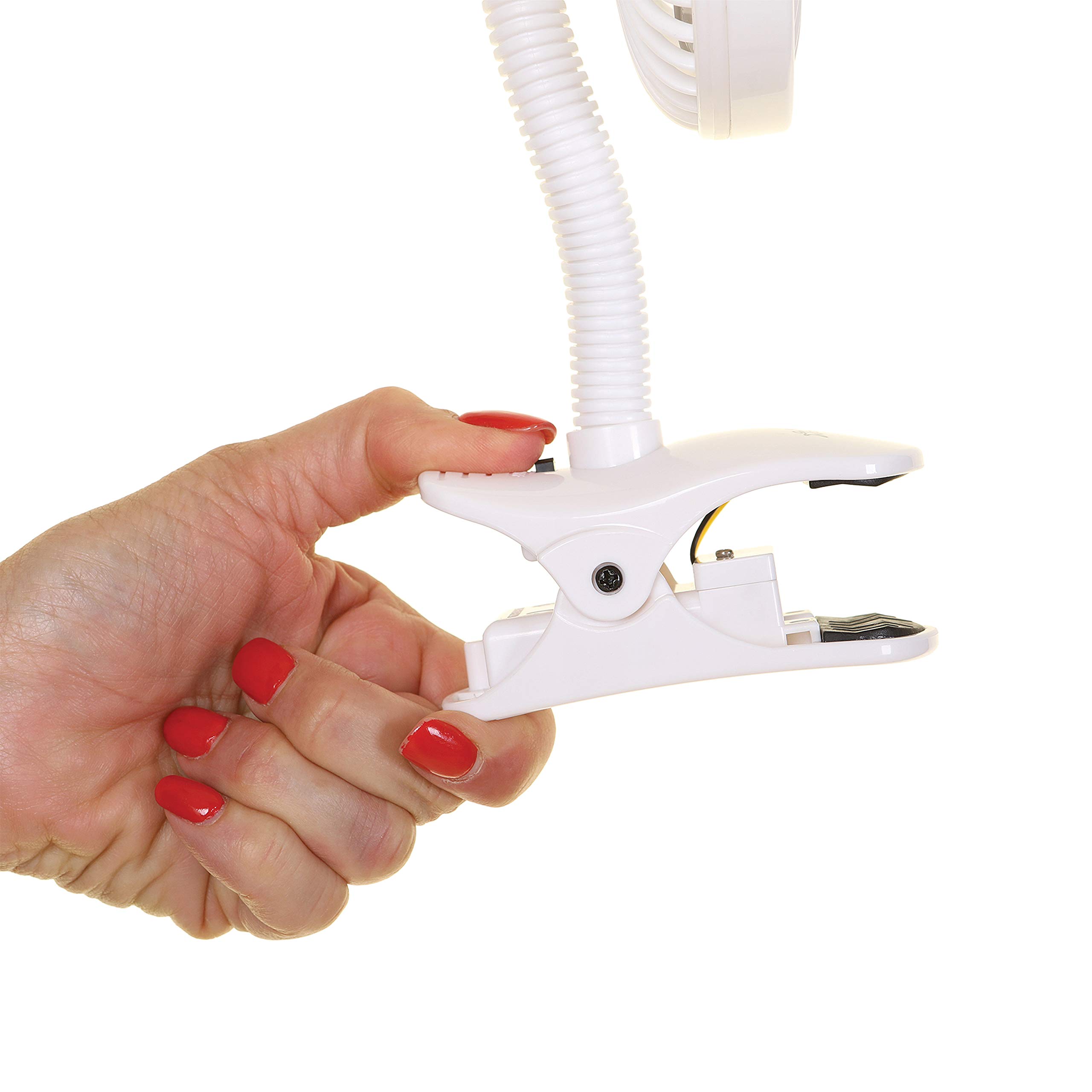 Dreambaby Caged Deluxe EZY-Fit Clip-on Fan - with Flexible Neck for Adjustable Air Flow - Perfect for Strollers, Cribs, Wheelchairs, Beach, Camping & Pool - White - 1 Pack