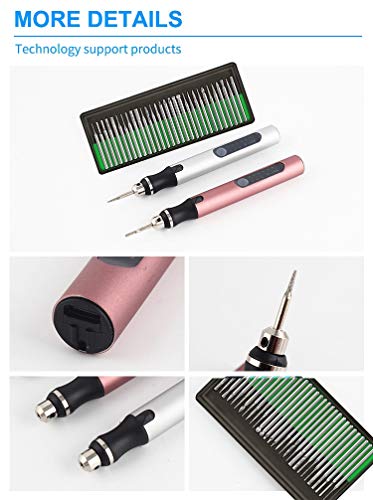 Rechargeable cordless Electric Micro Engraver Pen Mini DIY Engraving Tool Kit for Metal Glass Ceramic Plastic Wood Jewelry with 30 Bits and 16 Stencils and 1 Scriber Pen (silver)
