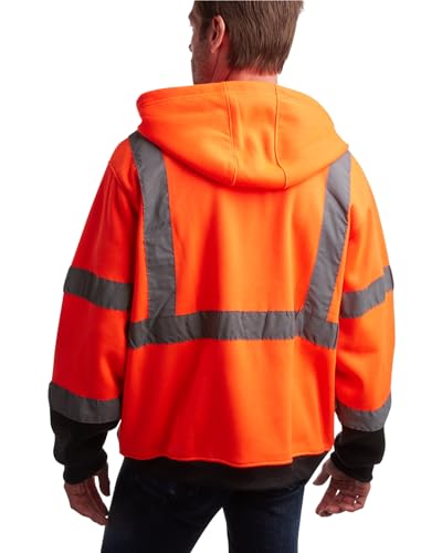 Bass Creek Outfitters Men's Fleece Zip Up Hoodie Sweatshirt - ANSI/ISEA Class 3 High Visibility Safety Workwear (M-2XL), Size X-Large, High Vis Orange