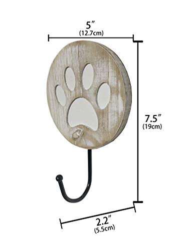 dwellington Vintage Style Dog Paw Wall Mounted Coat Rack Rustic Farmhouse Leash Holder Wall Hanging Hooks