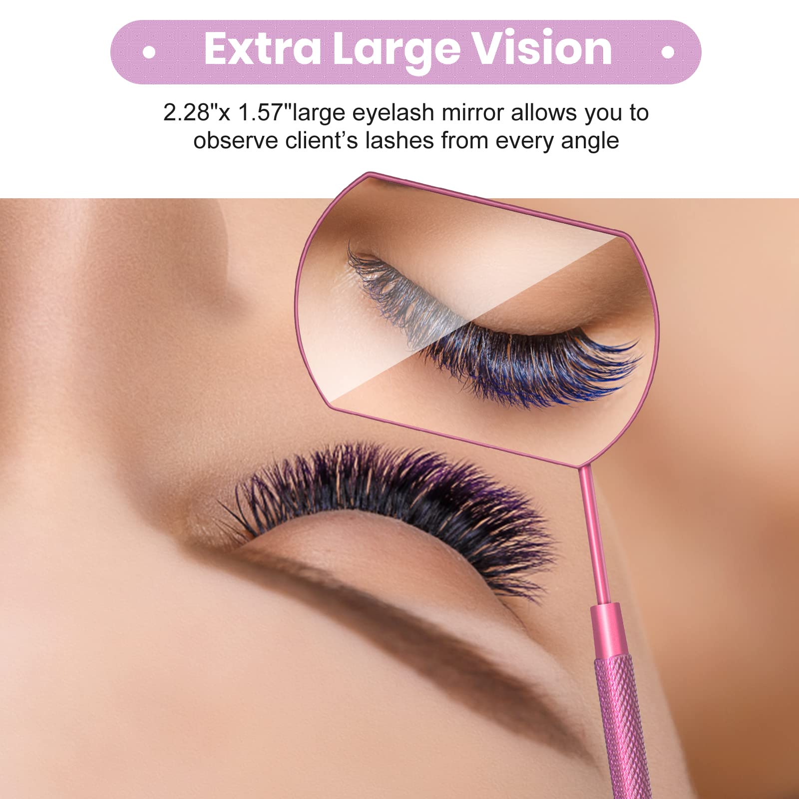 1 PCS Large Lash Mirror for Eyelash Extension Supplies+1 PCS Storage Bag,Stainless Steel Light-weight Detachable Eyelash Mirror for Extensions,Makeup Inspection Mirror for Lash Tech Supplies(Pink)