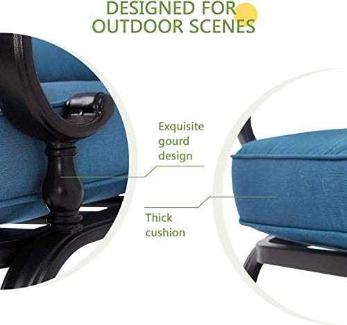 Patiomore 5 Pcs (6 Seats) Outdoor Patio Furniture Conversation Sets, Glider, Loveseat and Coffee Table, 2 Lounge Chairs with Cushions (Peacock Blue)