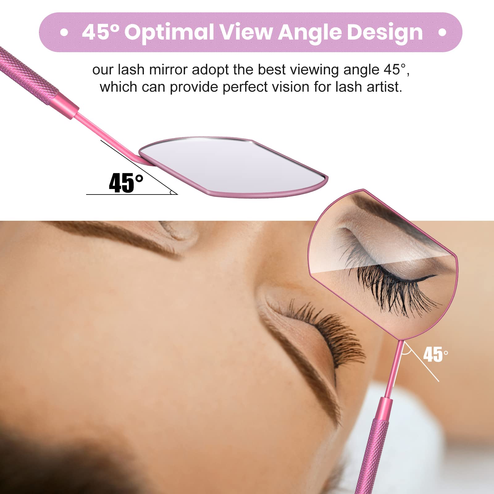 1 PCS Large Lash Mirror for Eyelash Extension Supplies+1 PCS Storage Bag,Stainless Steel Light-weight Detachable Eyelash Mirror for Extensions,Makeup Inspection Mirror for Lash Tech Supplies(Pink)