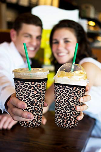 XccMe Iced Coffee Sleeves,Reusable Cold Cup SleeveS,3Pack Neoprene Insulator Cup Cover for Cold Drinks,Beverages Holder,Ideal for Dunkin Donuts, Starbucks Coffee(Leopard)