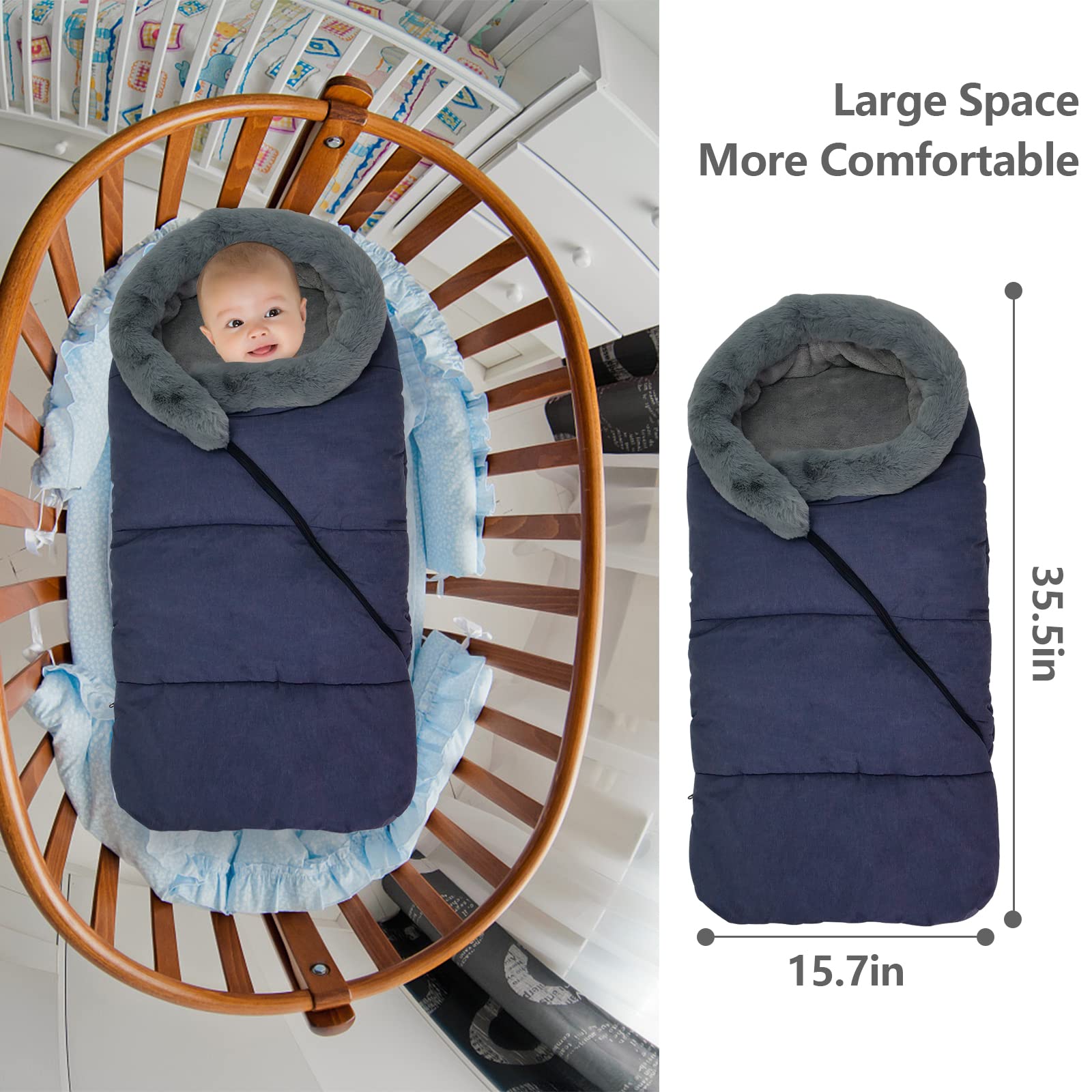 Baby Bunting Bag, Footmuff for Stroller Warm Sleeping Bag for Pushchair Stroller and Car Seat, Denim Blue