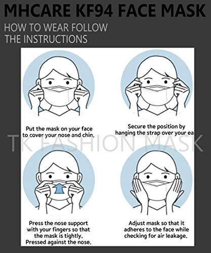 [10 Pack] Black Disposable KF-94 Face Mask, Individual Pack, made in Korea, Disposable, Nose Mouth Covering Dust Face Mask, Adjustable Strap, Unisex Adult, 3D Ergonomic Design