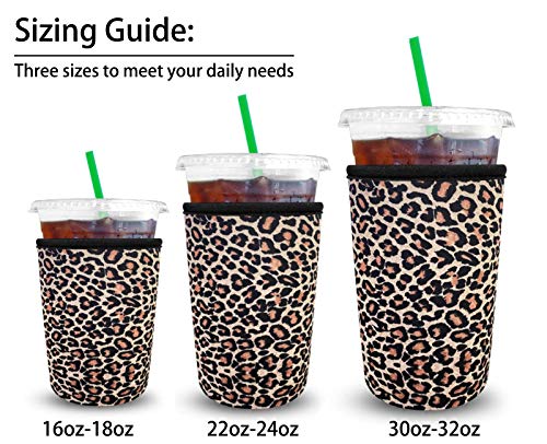 XccMe Iced Coffee Sleeves,Reusable Cold Cup SleeveS,3Pack Neoprene Insulator Cup Cover for Cold Drinks,Beverages Holder,Ideal for Dunkin Donuts, Starbucks Coffee(Leopard)
