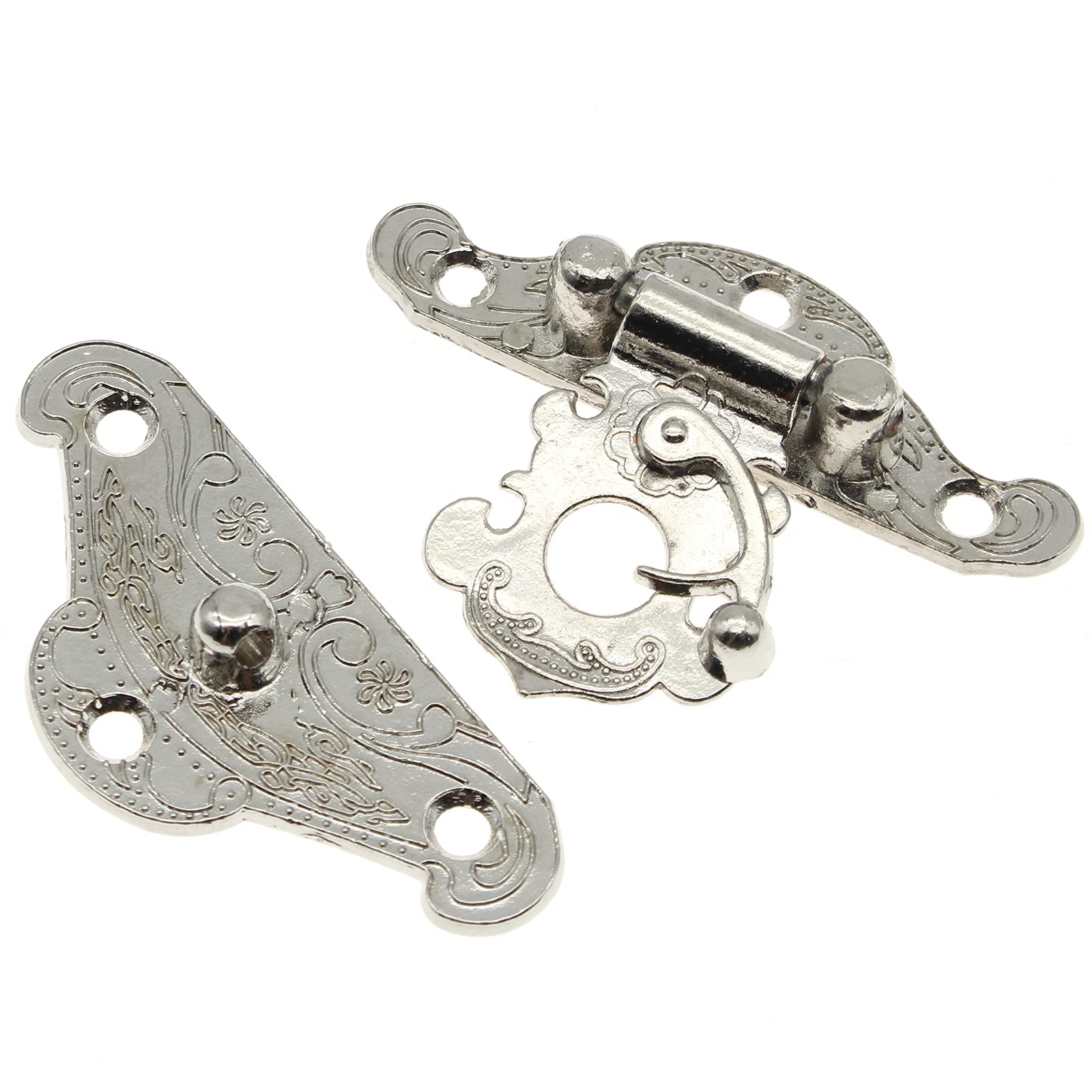 1 Pcs Antique Hasp Latch and 2 Pcs Butterfly-Shape Hinges Decorative Lock Buckle with Matching Screws[FDXGYH,Silver]