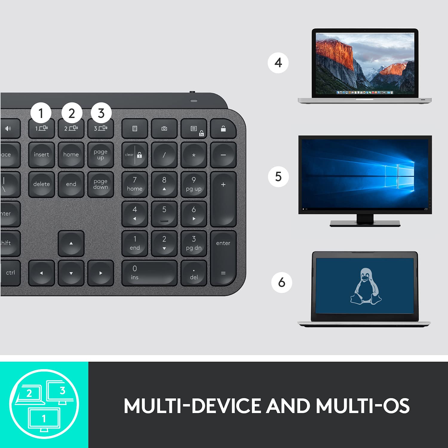 Logitech MX Keys Wireless Illuminated Keyboard, Quiet Perfect-Stroke Keys, Logi Bolt Technology, Bluetooth, Rechargeable, Globally Certified, Windows/Mac/Chrome/Linux - Graphite