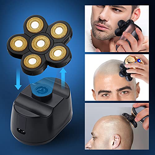 Replacement Head for Electric Shaver Mens Electric Razor Head 6D - Close Head Shavers for Men Replacement Head - Wet & Dry Bald Shavers Blades Waterproof Shavers Replacement Blades Head(Gold)