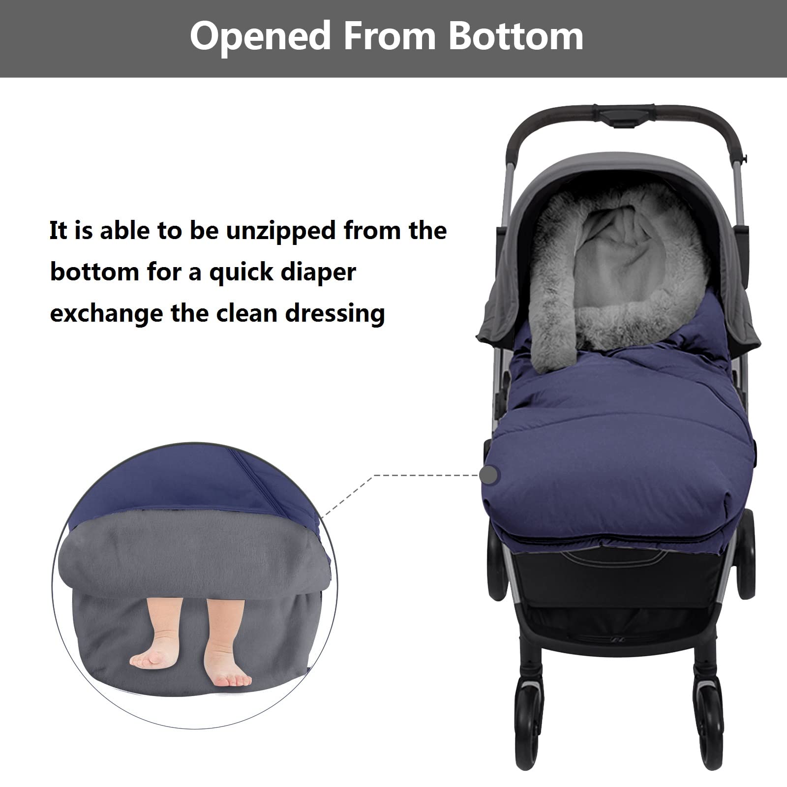 Baby Bunting Bag, Footmuff for Stroller Warm Sleeping Bag for Pushchair Stroller and Car Seat, Denim Blue