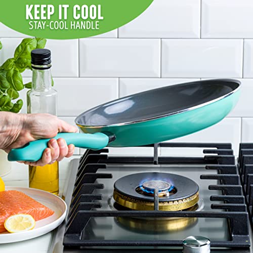 GreenLife Soft Grip Diamond Healthy Ceramic Nonstick, 8" Frying Pan Skillet, PFAS-Free, Dishwasher Safe, Turquoise