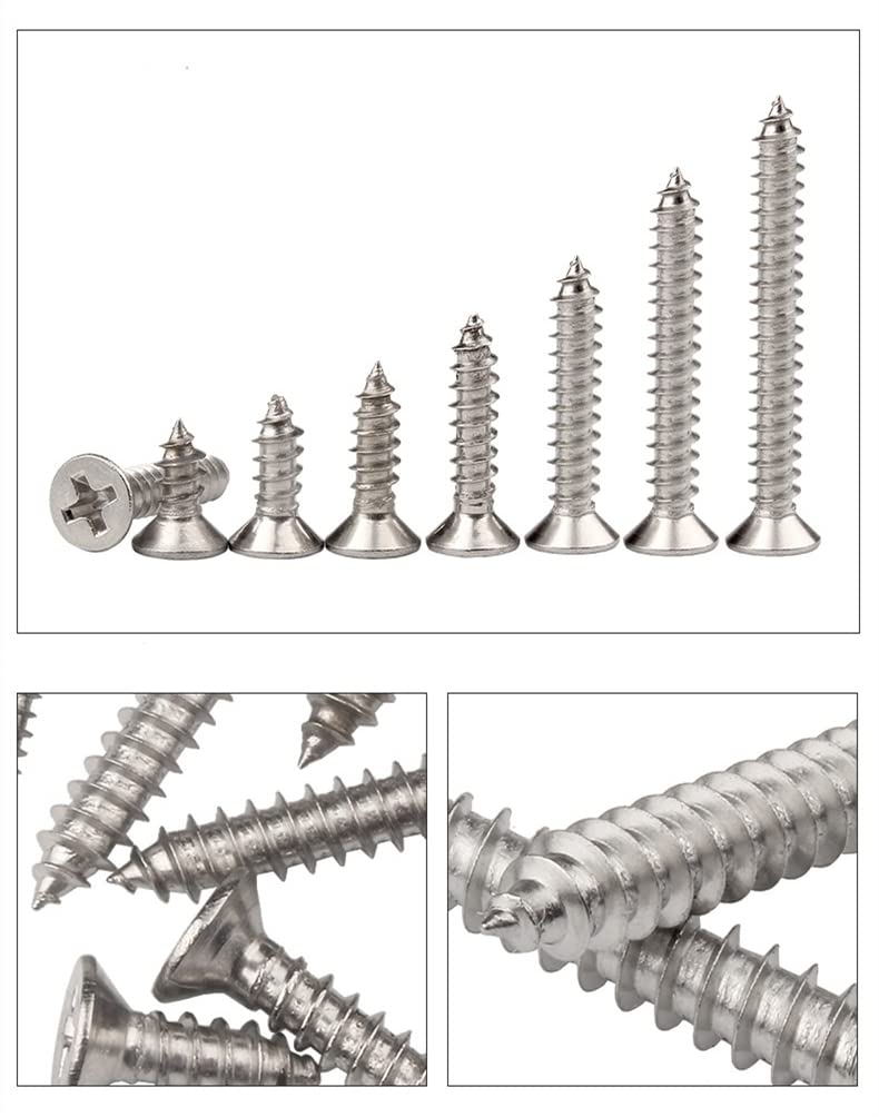 Guard4U 300Pcs M2 304 Stainless Steel Phillips Countersunk/Flat Head Self-Tapping Screws Assortment Kit- Wood Screws M2 x 4mm/ 6mm/ 8mm/ 10mm/ 12mm/ 14mm/ 16mm/ 18mm/ 20mm/ 25mm