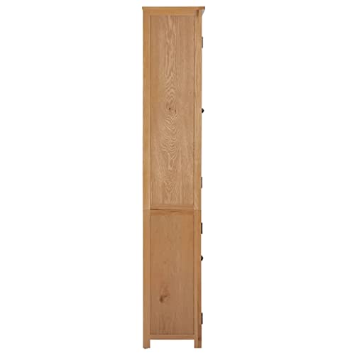 vidaXL Solid Wood Oak Bookcase with 4 Doors Shelf Cabinet Display Storage Unit Living Room Studio Office Freestanding Organizer 31.5" Glass