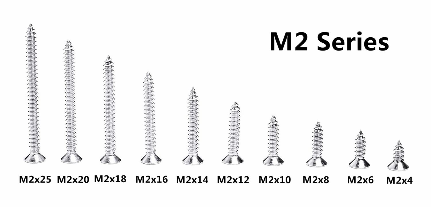 Guard4U 300Pcs M2 304 Stainless Steel Phillips Countersunk/Flat Head Self-Tapping Screws Assortment Kit- Wood Screws M2 x 4mm/ 6mm/ 8mm/ 10mm/ 12mm/ 14mm/ 16mm/ 18mm/ 20mm/ 25mm